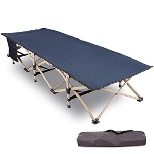 redcamp extra long folding kids cot for sleeping 7-15, portable toddler cot bed child travel cot for camping, navy 75''x26''