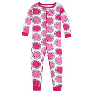 lamaze girls' super combed natural cotton footless stretchie one piece sleepwear, baby and toddler, zipper, 1 pack, pink watermelons, 3t