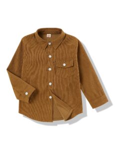 bilison kids toddler boy clothes long sleeve corduroy lapel button down shirt top little boys shirts brown