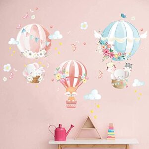 supzone hot air balloon wall sticker cartoon animal wall decal fox elephant butterfly wall decor diy vinyl mural art for kids baby nursery bedroom living room playroom