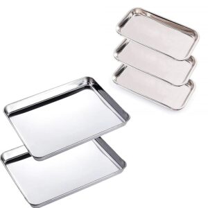 2 pack large and 3 pack small trays professional medical surgical stainless steel tray non toxic heavy duty thickening pan for kitchen baking, lab instrument, dental, medical surgical instrument, pet