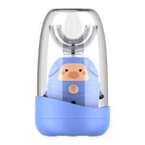 zzcc ultrasonic kids electric toothbrush, new u shape kid type whitening ipx7 waterproof, 3 gear speed, 3-12 years(blue-mini pig)