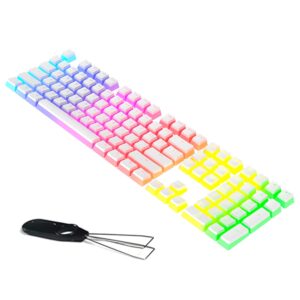 manbasnake pudding keycaps double shot pbt keycap set with translucent layer,for 104 87 61 keys rgb backlit mechanical keyboards,oem profile,us layout-white