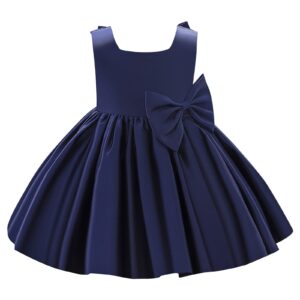 mubineo infant baby girl satin formal dress bowknot princess birthday pageant dress (navy, 12-18 months)