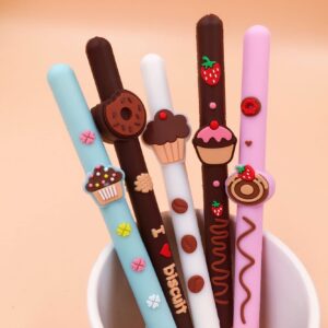 angelastore stationery cute biscuit gel pen school office kawaii supply novelty creative choclate sweet cake lovely funny donuts fruit,5pcs (black ink color), 0.5mm