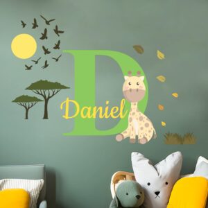 cryptonite personalized name jungle animals vinyl wall decor i nursery wall decal for baby boy & girl decoration i stickers for kids i multiple options for customization (b. giraffe)