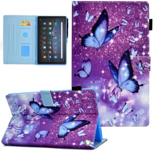 case for kindle fire hd 10 tablet & fire hd 10 plus (13th/11th generation 2023 2021 release) cover case, funut premium pu leather stand folio cover with auto wake/sleep, purple butterfly