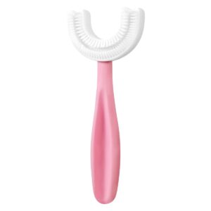 soobei kids u-shaped toothbrush,food grade soft silicone brush head, 360° oral teeth cleaning design for toddlers and children (6-12ages,pink)