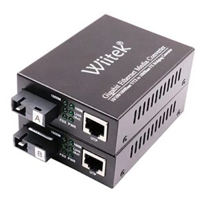 wiitek 10/100/1000m fiber ethernet media converter, 10/100/1000base-t/tx to 1000base-fx gigabit bridging converter, single fiber bidi sc, sm, 1310nm/1550nm 20km, 1 pair(a&b)