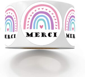 merci stickers 2" raibow french thank you adhesive stickers - 500 pcs round business stickers envelope seals (rainbow, 2)