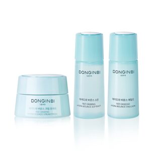 donginbi red ginseng hydra bounce cream fresh travel kit - hydrating and nourishing skincare set, hydra bounce softener 15 ml, emulsion 15 ml and cream 7 ml