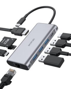 hoyoki usb c hub multiport adapter 9 in 1 with hdmi 4k, ethernet, 100w pd thunderbolt 3, usb-c data port, 3 usb 3.0, sd/tf usb type c hub for macbook pro/air