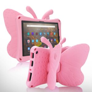 simicoo fire hd 10 tablet 11th gen 2021 case cute butterfly case with stand for kids light weight eva rugged shockproof heavy duty kids friendly full cover for fire hd 10 11th gen 2021 (pink)