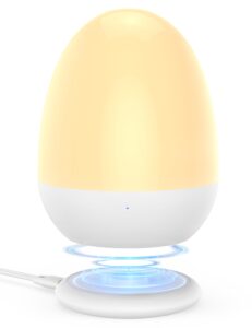 jolywell baby night light for kid, portable egg nightlight with stable charging pad, touch nursery night lamp for breastfeeding, toddler night light for bedroom, timer setting, abs+pc, white-2