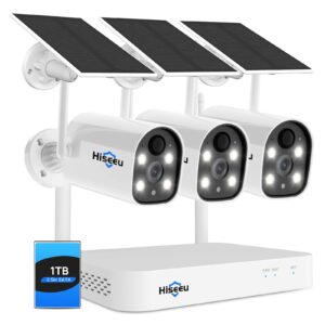 hiseeu 10ch 4k nvr wireless security camera system outdoor indoor, ai human detection, 2-way audio, 4mp solar powered cameras with color night vision, ip66 waterproof, 1tb hard drive preinstalled