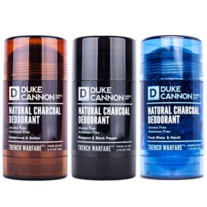 duke cannon supply co. natural charcoal deodorant for men, 2.75oz, variety set (pack of 3) - alcohol and aluminum free solid men's deodorant for odor protection