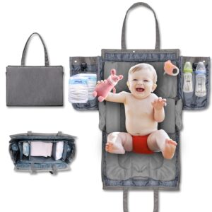 diaper bag tote, large travel diaper bag, baby bags with changing pad and diaper bag organizer insert for tote - dark grey