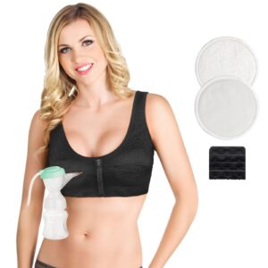 lictin pumping bra hands,pumping and nursing bra in one,adjustable breast feeding bras with zipper,suitable for breastfeeding-pumps by medela,lansinoh,philips avent, spectra black,below s size