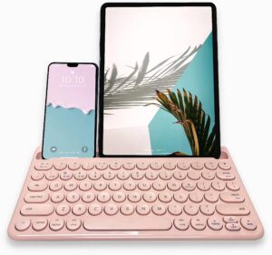 macally bluetooth keyboard for tablet | wireless keyboard for ipad | iphone keyboard (multi-device, built-in stand, rechargeable) easy to use and cute portable keyboard