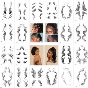 20 sheets baby hair tattoo stickers 20 styles tattoo edges for hair fake hairline stickers temporary waterproof lasting curly hair diy salon hairstyling template makeup tool (7x 4.3inch)