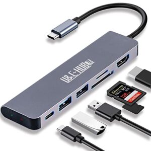 jubaay usb c hub 6 in 1 dongle to hdmi multiport adapter with 4k hdmi output 2 usb 3.0 ports sd/tf card reader 100w pd compatible for macbook pro & air accessories usb c laptops more type c devices