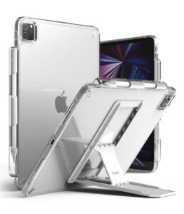 ringke fusion with outstanding [case + stand] compatible with ipad pro 11 inch case (4th 2022, 3rd 2021, 2nd 2020, 1st 2018) transparent cover with pencil holder + kickstand - clear & light gray