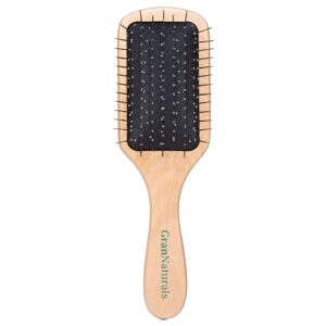 grannaturals metal pin bristle hair brush - detangling, anti-static paddle grooming tool - rounded steel bristles, ergonomic wooden handle - scalp massaging comb - for normal, curly, thick hair, wigs