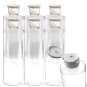 rtek 8 ounce clear plastic empty bottles with flip cap, refillable containers for shampoo, lotions, cream and more pack of 6, bpa free (flip top) 8 oz