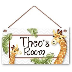 personalized giraffe kids baby room door sign bedroom nursery wall art decor funny wooden signs