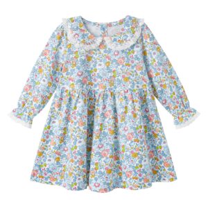 pureborn toddler girls floral dress long sleeve spring fall playwear dresses floral blue 2-3 years