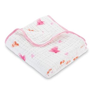 lollybanks muslin baby quilt 100% cotton, 6 layers soft baby blankets for girls, large 47 x 47 inches baby receiving blankets, durable baby bedding, newborn essentials, registry (heart print)