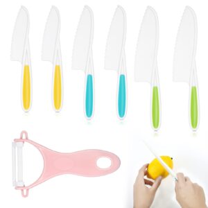 7 pieces ceramic peeler plastic children kitchen knife set, nylon kitchen knife set ceramic y peeler children's safe knife for cooking home kitchen vegetables fruits salad cake lettuce bread kids