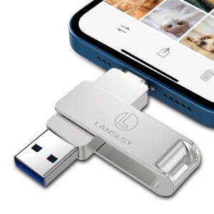 lanslsy 256gb flash drive for phone photo stick,phone flash drive usb 3.0 external storage,3 in 1 phone thumb drive memory stick for phone/pad/android/pc/mac (256gb, silver)