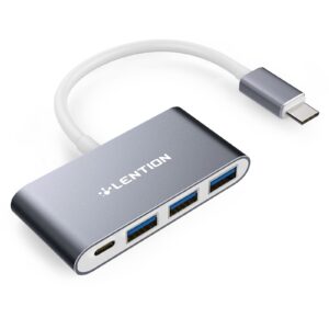 lention 4-in-1 usb-c hub with 3 usb 3.0 and type c power delivery compatible 2023-2016 macbook pro 13/14/15/16, new mac air/surface, chromebook, more, multiport charging adapter (cb-c13se, space gray)