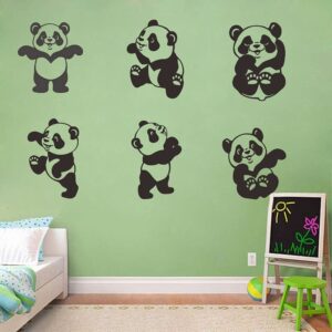 anfrjji panda wall decals room décor - panda bamboo wall art vinyl stickers - panda decorations pictures for girls room home bedroom kids nursery room - animals wildlife forest safari jwh133 (black)