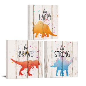 apicoture dinosaur decor - nursery children's room wall decor with cute cartoon animals and toddler friendly quotes fantasy playroom wall art for boys and girls 12"x12"x3 pieces