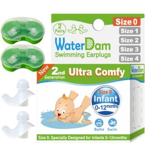 waterdam swimming ear plugs great waterproof ultra comfy earplugs prevent swimmer's ear (size 0+0: infants 0-12months (clear clear))