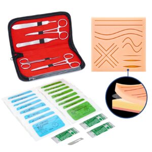 azchose suture practice kit for students, complete training kit with 14 pre-cut wounds, a suture tool kit and suture threads (stocking stuff for education and demonstration only)