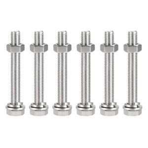 uxcell m10 x 80mm hex head screws bolts, nuts, flat & lock washers kits, 304 stainless steel fully thread hexagon bolts 6 sets