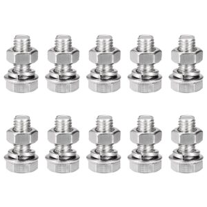 uxcell m8 x 20mm hex head screws bolts, nuts, flat & lock washers kits, 304 stainless steel fully thread hexagon bolts 10 sets