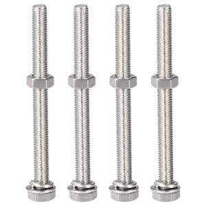 uxcell m8 x 90mm hex head screws bolts, nuts, flat & lock washers kits, 304 stainless steel fully thread hexagon bolts 4 sets