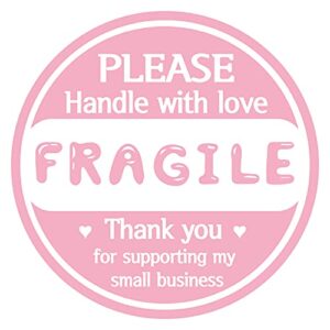 mmday 300 pieces 2 inch round baby pink fragile stickers thank you for supporting my small business labels for shipping packing mailing envelope gift jewelry bag - 300 strong adhesive labels per pack