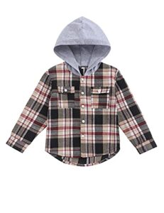 fuermos toddler baby boy girls outfits plaid flannel hooded long sleeve t-shirt tops kid clothes(5-6t)