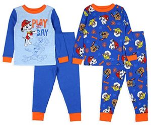 paw patrol toddler boys' play all day 4 piece long sleeve pajama set mix and match (3t) blue