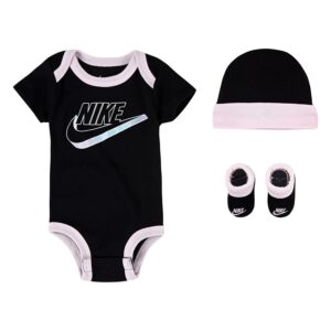 nike baby girl's hat bodysuit bootie set (infant) black 0-6 months