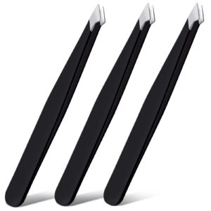 honoson 3 pieces eyebrow tweezers stainless steel pointed tip pointed hair removal tweezers precision splinter plucking and ingrown hair removal(black)