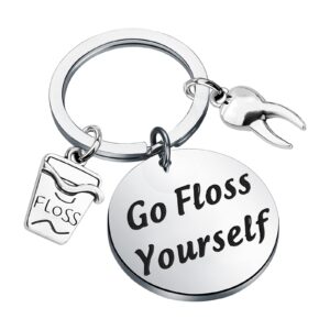 potiy funny dentist dental hygienist gift dentist jewerly go floss yourself keychain dental keychain dentists floss and tooth charm keychain gift (keychain)