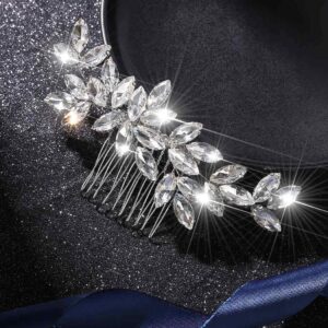 latious crystal bride wedding hair comb silver rhinestone bridal hair clip sparkly hair piece gem hair accessories for women and girls (silver)