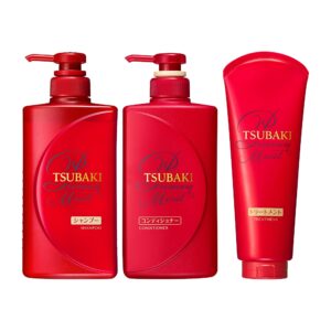 tsubaki premium moist glossy hair feeling set (shampoo 490 ml, conditioner 490 ml, treatment, 6.3 oz (180 g)