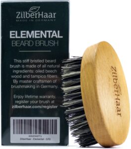 zilberhaar - elemental beard brush for men and mustache brush - stiff natural bristles and beech wood - 100% animal free - made in germany - 3 inches long